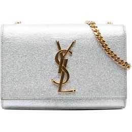 SAINT LAURENT Hobo Bags - Small Metallic Calfskin Classic Monogram Kate Cros - Gr. unisize - in Silber - f&uuml;r Damen