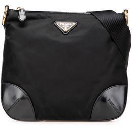 Prada Hobo Bags - Vitello Trimmed Tessuto Zip Top Crossbody - Gr. unisize - in Schwarz - f&uuml;r Damen