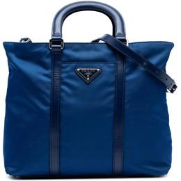 Prada Hobo Bags - Vitello Trimmed Tessuto Satchel - Gr. unisize - in Blau - f&uuml;r Damen