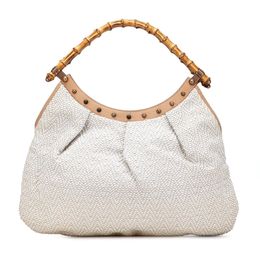 Gucci Hobo Bags - Woven Leather Bamboo Studded Hobo - Gr. unisize - in Wei&szlig; - f&uuml;r Damen