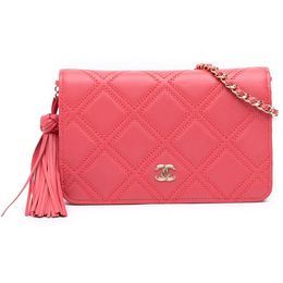 Chanel Hobo Bags - CC Quilted Lambskin Double Stitch Tassel Wallet On - Gr. unisize - in Gold - f&uuml;r Damen