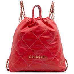 Chanel Rucks&auml;cke - Large Shiny Quilted Calfskin 22 Backpack - Gr. unisize - in Rot - f&uuml;r Damen