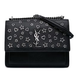 SAINT LAURENT Hobo Bags - Medium Leather Monogram Stars and Hearts Sunset Cr - Gr. unisize - in Schwarz - f&uuml;r Damen