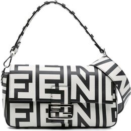 Fendi Hobo Bags - Marc Jacobs Nappa Vitello King Logo Print Baguette - Gr. unisize - in Weiß - für Damen