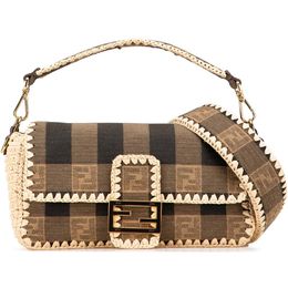 Fendi Hobo Bags - Pequin Gingham Canvas And Raffia Baguette Satchel - Gr. unisize - in Braun - f&uuml;r Damen