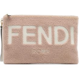 Fendi Clutches - Shearling Logo Flat Pouch - Gr. unisize - in Braun - f&uuml;r Damen