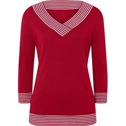 CRÉATION L Damen 3/4 Arm-Pullover mit V-Ausschnitt rot-weiß Größe 56