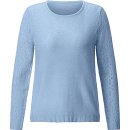 Damen Ajourpullover mit gerippten Abschl&uuml;ssen eisblau, Gr&ouml;&szlig;e 48