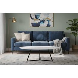 Riess Ambiente Design Couchtisch MARVELOUS 90cm weiß Marmor Keramik schwarzes Metall Riess-Ambiente Sofatisch Wohnzimmertisch organisch Modern Retro