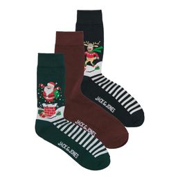 Jack & Jones JACK & JONES Socken 'JACSNOWY XMAS' Herren Größe 41/46 dunkelgrün / dunkelrot / schwarz / weiß