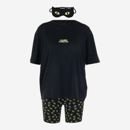 BOSS Schwarzes Pyjama-Set mit Katzenaugenmuster