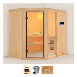 Sauna Karibu "Frigga 1", beige (naturbelassen), Saunaofen, externe Steuerung, 9 kW, Saunen, Ofen 9 KW externe Strg easy