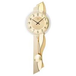 Pendelwanduhr AMS "W7477", grau (messingfarben), Wanduhren, B/H/L: 23cm x 8cm x 64cm, Quarzuhr,Holzgeh&auml;use,Esszimmer,Wohnzimmer,Made in Germany