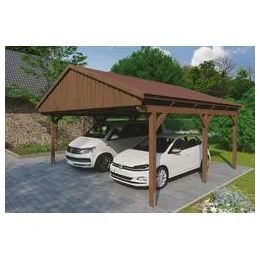 Skan Holz Doppelcarport SKANHOLZ "Fichtelberg", braun, B/H/T: 574cm x, Carports, mit roten Schindeln