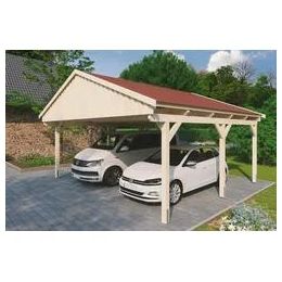 Skan Holz Doppelcarport SKANHOLZ "Fichtelberg", beige (natur), B/H/T: 574cm x, Carports, mit roten Schindeln