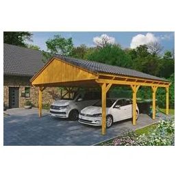 Skan Holz Doppelcarport SKANHOLZ "Fichtelberg", braun (hellbraun), B/H/T: 574cm x, Carports, mit Dachlattung