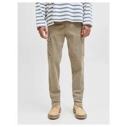 Jack & Jones Cargohose JACK & JONES "JPSTACE ARTHUR DOBBY CARGO SN", Herren, Gr. 30, L&auml;nge 32, beige (brindle), Web, Obermaterial: 97% Baumwolle, 3% Elasthan, unifarben, regular fit normal, Hosen Cargohose