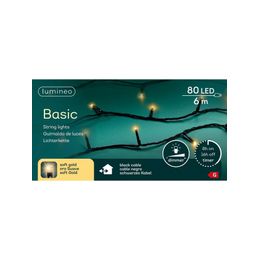 Lumineo Lichterkette BASIC 80 LED 6 m, schwarzes Kabel in Soft Gold | Gr.: onesize