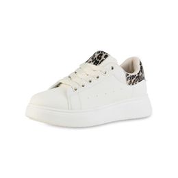 VAN HILL Plateau Sneaker Bianca in Beige Leo | Gr.: 38