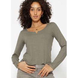 SASSYCLASSY Geripptes Langarmshirt in Khaki | Gr.: S