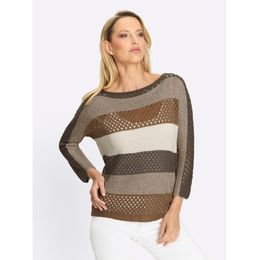 Heine Ajourpullover in braun-sand-gemustert | Gr.: 50