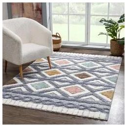 Hochflor-Teppich Carpet City "Focus 3382", bunt (mehrfarbig), B:80cm H:20mm L:150cm, Polypropylen, Teppiche, Boho-Teppich, Hochtief-Muster/ 3D-Effekt, f&uuml;r Wohnzimmer, Schlafzimmer