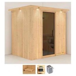 Sauna Karibu "Bedine", beige (naturbelassen), Saunaofen, integrierte Steuerung, 9 kW, Saunen, Ofen 9 kW integr. Strg