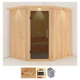 Sauna Karibu "Siirin", beige (naturbelassen), Saunaofen, integrierte Steuerung, 9 kW, Saunen, Ofen 9 kW integr. Strg