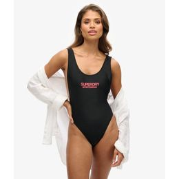 Superdry Damen Schwarz Elastischer Badeanzug mit Tiefem R&uuml;ckenausschnitt, Gr&ouml;&szlig;e: 44 212403500043402A025