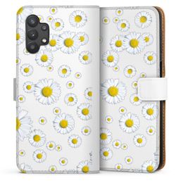 DeinDesign Galaxy A32 5G Handy Klapphülle Handyhülle aus Kunst Leder weiß Flip Case Motiv Ohne Hintergrund Daisy Flowers Sideflip mit Lasche