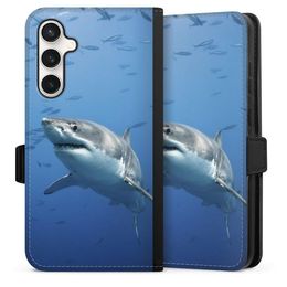 DeinDesign Galaxy S23 FE Handy Klapphülle Handyhülle aus Kunst Leder schwarz Flip Case Fish Shark Ocean Sideflip mit Lasche