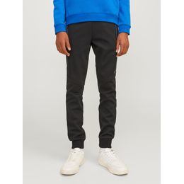 Jack & Jones Trainingshose JACK & JONES JUNIOR "JPSTWILL JJFUSION SWEAT PNTS NB NOOS JNR", Jungen, Gr. 152, N-Gr, schwarz, angeraute Sweatware, Obermaterial: 58% Polyester, 42% Baumwolle, unifarben, slim fit knöchellang, Hosen