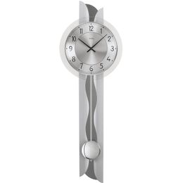 Pendelwanduhr AMS "W7216", silber (silberfarben), Wanduhren, Damen, B/H/L: 23cm x 7cm x 69cm, Quarzuhr, Wanduhr, Holzgeh&auml;use,Esszimmer,Wohnzimmer