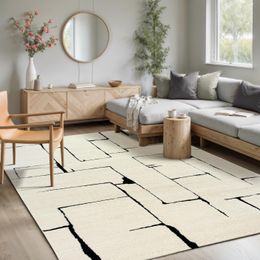 Teppich MERINOS "Elio 4", schwarz-wei&szlig; (creme, schwarz), B:160cm H:16mm L:230cm, Polypropylen, Teppiche, Teppich, moderner Kurzflor Teppich mit Hoch-Tief-Effekt, 3D Effekt