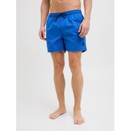 Jack & Jones Badeshorts JACK & JONES "JPSTMAUI Badeshort mit elastischem Bund und normalem Schnitt", Herren, Gr. XS, N-Gr, blau (turkish sea), Web, Polyester, unifarben, Badehosen, unifarben, modisch, slim fit, Polyester