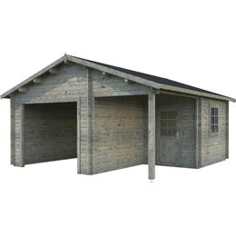 Garage Palmako "Irene/Roger", grau, Massivholz, Garagen, BxTxH: 564x601x321 cm, mit Anbau, ohne Tor, grau