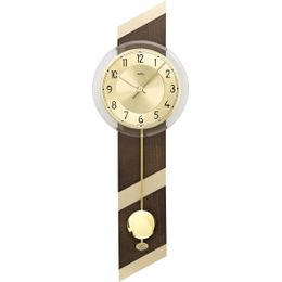 Pendelwanduhr AMS "W7412", gold (nussbaumfarben, goldfarben), Wanduhren, Damen, B/H/L: 23cm x 8cm x 69cm, Quarzuhr,Holzgehäuse,Esszimmer,Wohnzimmer,Made in Germany