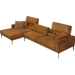 Ecksofa Egoitaliano "Masu, Design trifft sensationellen Sitzkomfort", braun (cognac), B:277cm H:95cm T:157cm, Luxus-Micofaser Lederoptik (100% Polyester) ist ein neues technisches Gewebe mit einem visuellen und taktilen Aspekt, der dem Nubuk sehr nahe kommt, mit innovativen Eigenschaften. Seine au&szlig;erordentliche Weichheit kommt von einem exklusiven Produktionsprozess, der Unreinheiten und Unregelm&auml;