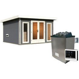 Saunahaus Karibu "Maiko 2A", beige (naturbelassen), Saunaofen, externe Steuerung, 9 kW, Saunen, Ofen 9 KW externe Strg easy