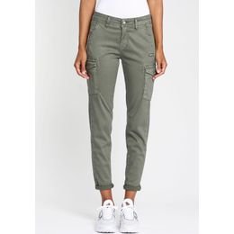 Cargohose Gang "94AMELIE", Damen, Gr. 26, N-Gr, grün (grün thyme old (helloliv)), Web, Obermaterial: 59% Lyocell, 37% Baumwolle, 4% Elasthan, unifarben, skinny fit lang, Hosen, mit aufgesetzten Cargotaschen