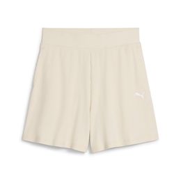Trainingsshorts Puma "ESS ELEVATED HIGH-RISE RIB SHORTS 5"", Damen, Gr. M, N-Gr, weiß (alpine snow), Obermaterial: 62% Polyester, 34% Baumwolle, 4% Elasthan, unifarben, regular fit kurz, Hosen
