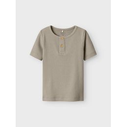 Kurzarmshirt name it "NMMKAB TOP NOOS", Jungen, Gr. 122 (128), beige (pure cashmere), Feinripp, Obermaterial: 57% Baumwolle, 38% Modal, 5% Elasthan, unifarben, regular fit normal, Rundhals, abgesteppte Kante, Shirts, Baumwollmischung, kurze Knopfleiste