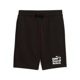 Trainingsshorts Puma "MID90S LONG SHORTS TR B", Jungen, Gr. 152, N-Gr, schwarz (Puma schwarz), Sweatware, Obermaterial: 68% Baumwolle, 32% Polyester, bedruckt, regular fit kniebedeckend, Hosen