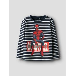 name it Jungen Langarmshirt "NMMODYS SPIDER LS NREG TOP MAR"navy blazer, Gr. 98, bedruckt, Jersey, Obermaterial: 95% Baumwolle, 5% Elasthan, Shirts