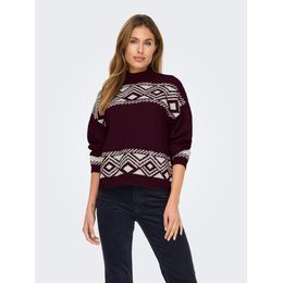 Stehkragenpullover Only "ONLVICTORIA L/S PULLOVER KNT NOOS", Damen, Gr. M, mauve wine pattern:pumice stone jacquard, Strick, Obermaterial: 79% Polyester, 13% Polyacryl, 5% Wolle, 3% Elasthan, gemustert, regular fit, Rundhals, Rippb&uuml;ndchen, Pullover Stehkragenpullover