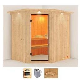 Sauna Karibu "Siirin", beige (naturbelassen), Saunaofen, integrierte Steuerung, 9 kW, Saunen, Ofen 9 kW integr. Strg