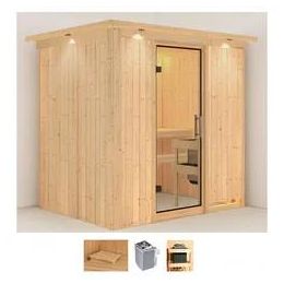 Sauna Karibu "Bedine", beige (naturbelassen), Saunaofen, integrierte Steuerung, 9 kW, Saunen, Ofen 9 kW integr. Strg