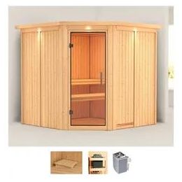 Sauna Karibu "Jarin", beige (naturbelassen), Saunaofen, integrierte Steuerung, 9 kW, Saunen, Ofen 9 kW integr. Strg