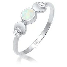 Fingerring Elli "Halbmond Zirkonia Synthetischer Opal 925 Sterling Silber" Gr. 52, silber, Fingerringe, Damen, 52mm,mit Steinen, Silber 925 (Sterlingsilber), 1mm, Fingerring