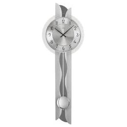 Pendelwanduhr AMS "W7216", silber (silberfarben), Wanduhren, B/H/L: 23cm x 7cm x 69cm, Quarzuhr, Wanduhr, Holzgeh&auml;use,Esszimmer,Wohnzimmer